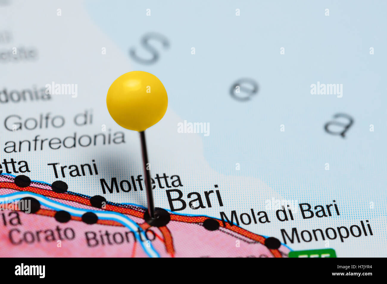Bari pinned on a map of Italy Stock Photo - Alamy
