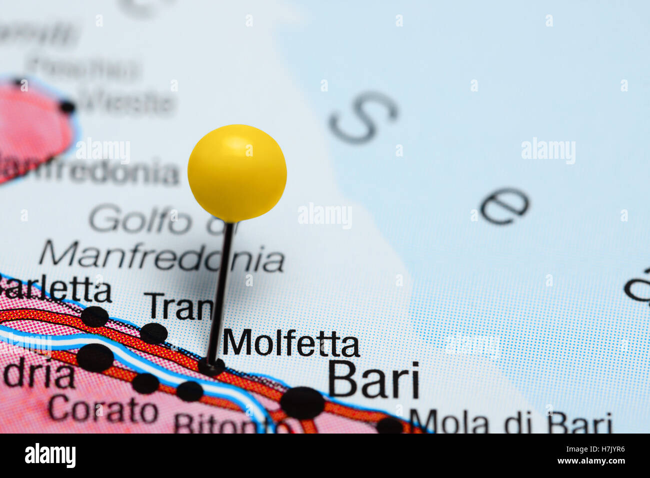 Molfetta pinned on a map of Italy Stock Photo - Alamy