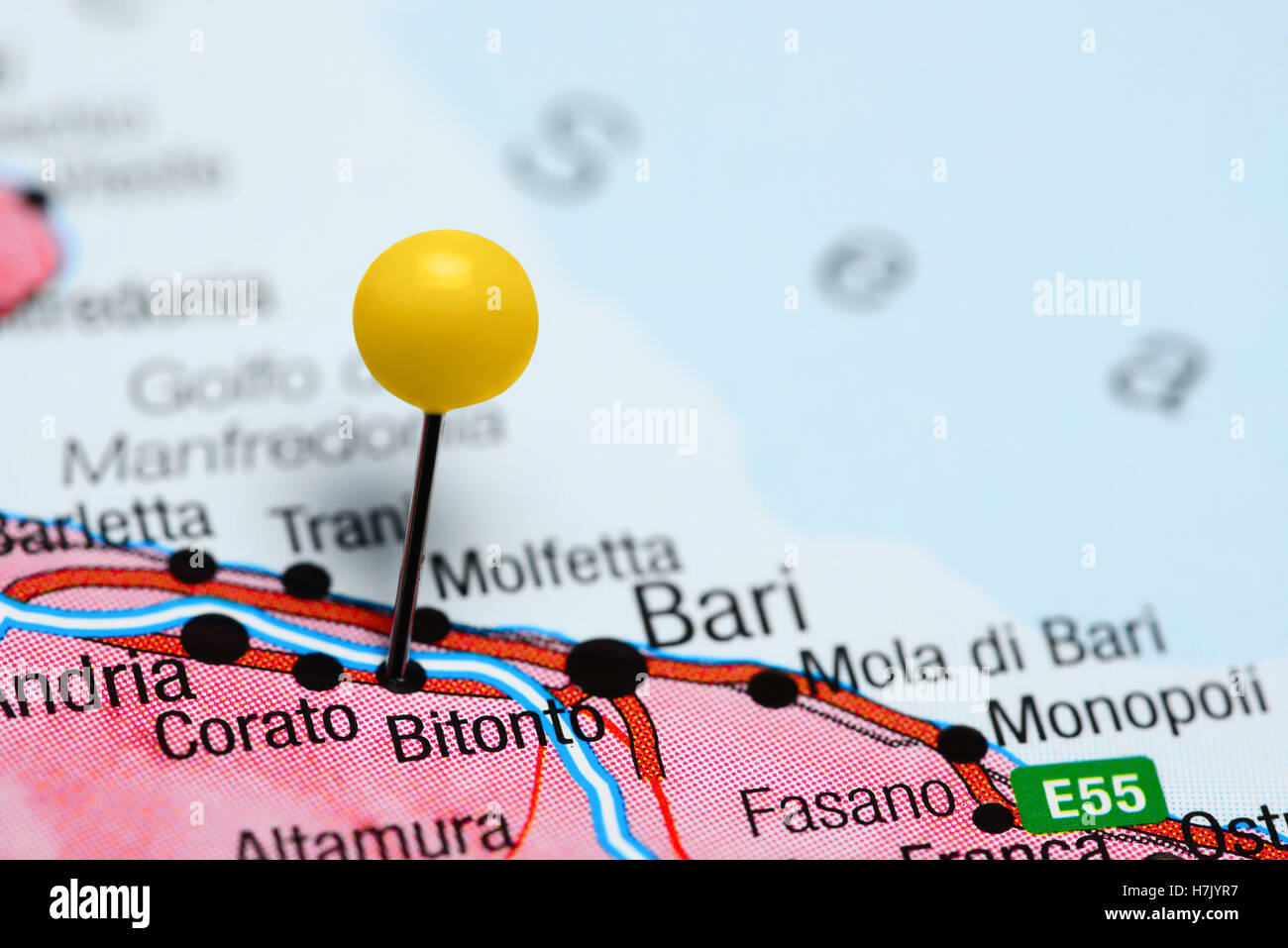 Bitonto pinned on a map of Italy Stock Photo - Alamy