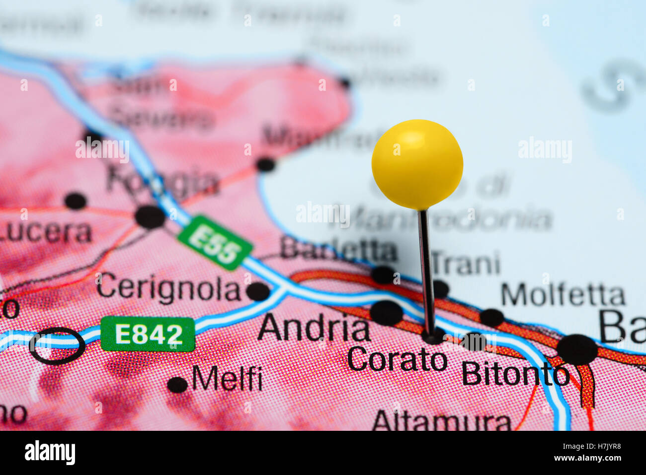 Corato pinned on a map of Italy Stock Photo - Alamy