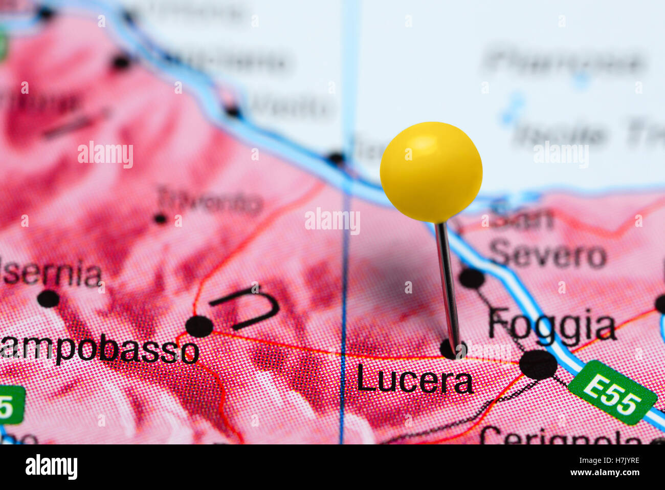 Lucera pinned on a map of Italy Stock Photo - Alamy