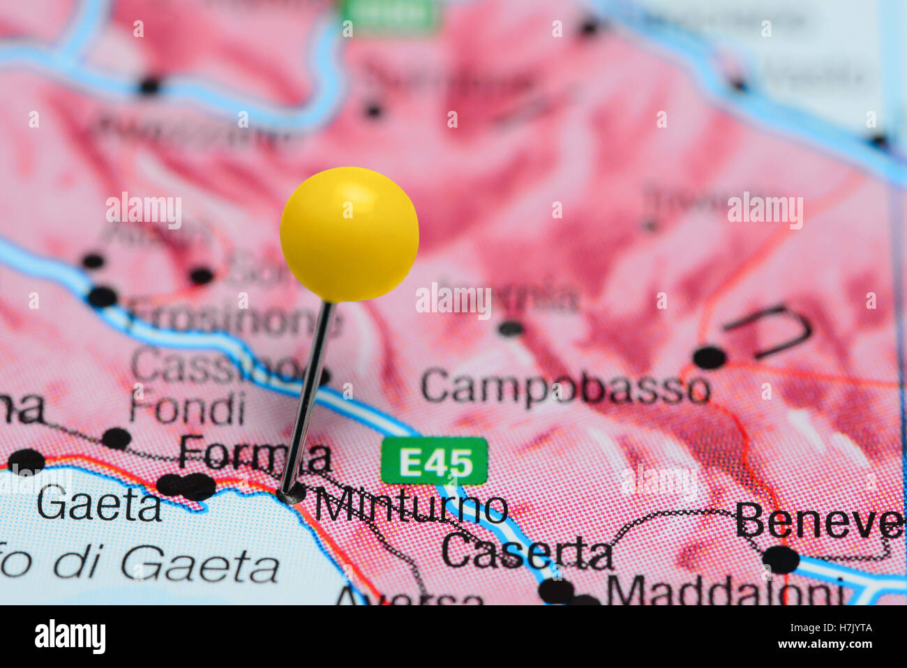 Minturno pinned on a map of Italy Stock Photo - Alamy