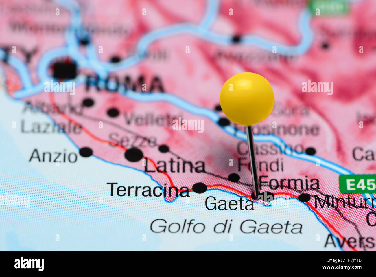 Gaeta pinned on a map of Italy Stock Photo - Alamy
