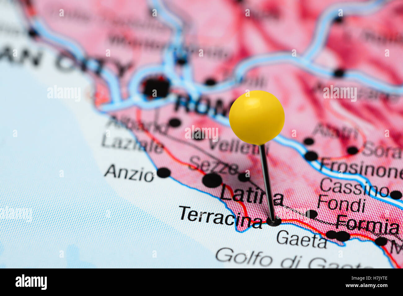 Terracina pinned on a map of Italy Stock Photo - Alamy