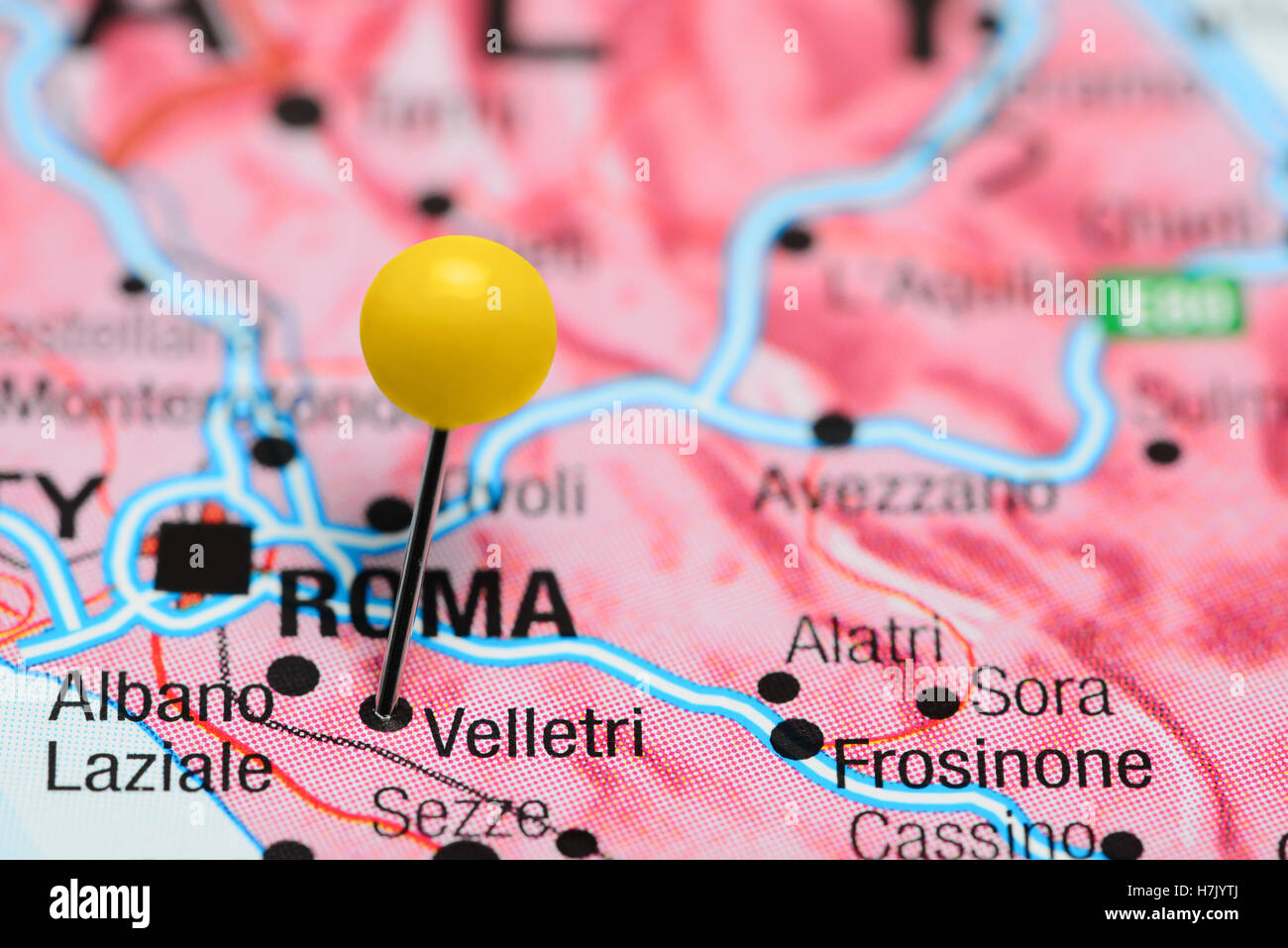 Velletri pinned on a map of Italy Stock Photo - Alamy
