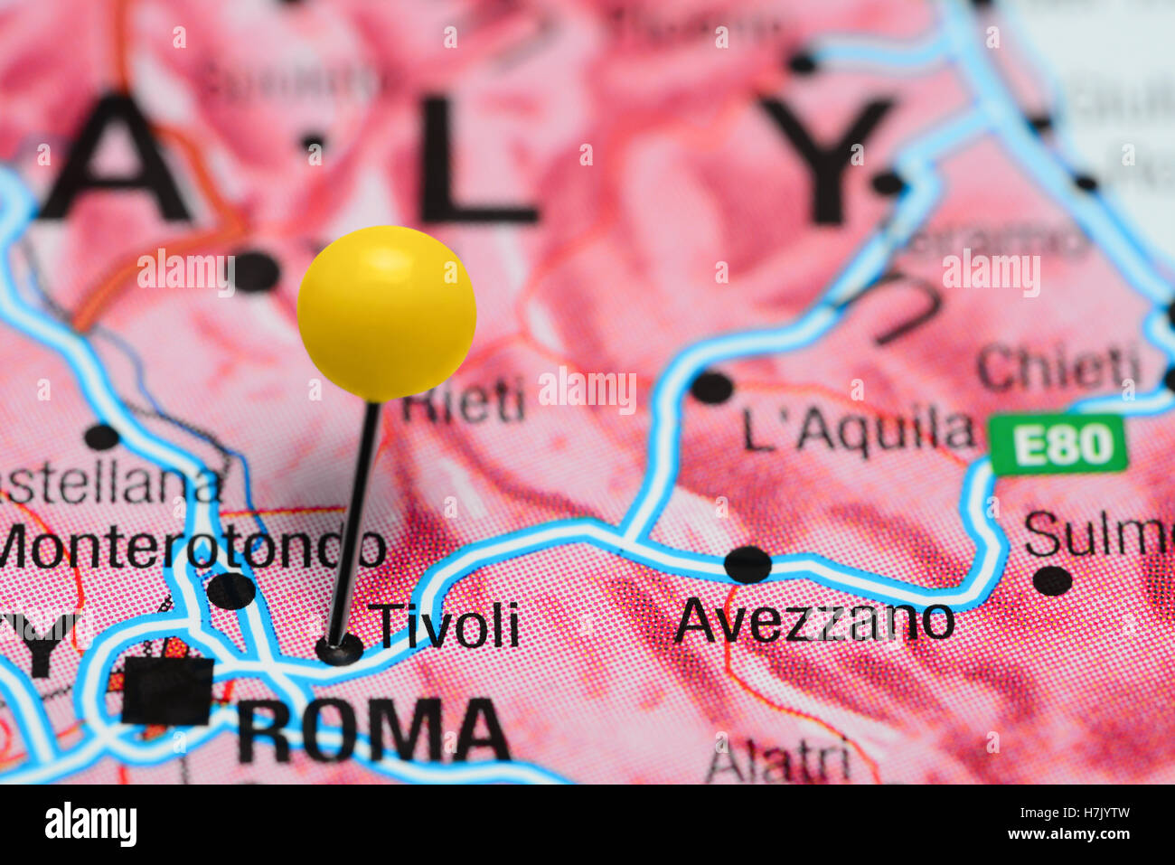 Tivoli pinned on a map of Italy Stock Photo - Alamy