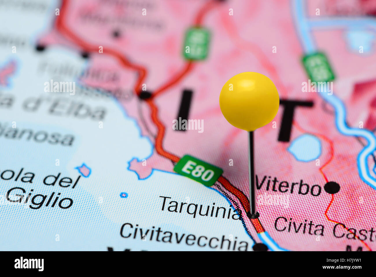 Tarquinia pinned on a map of Italy Stock Photo - Alamy