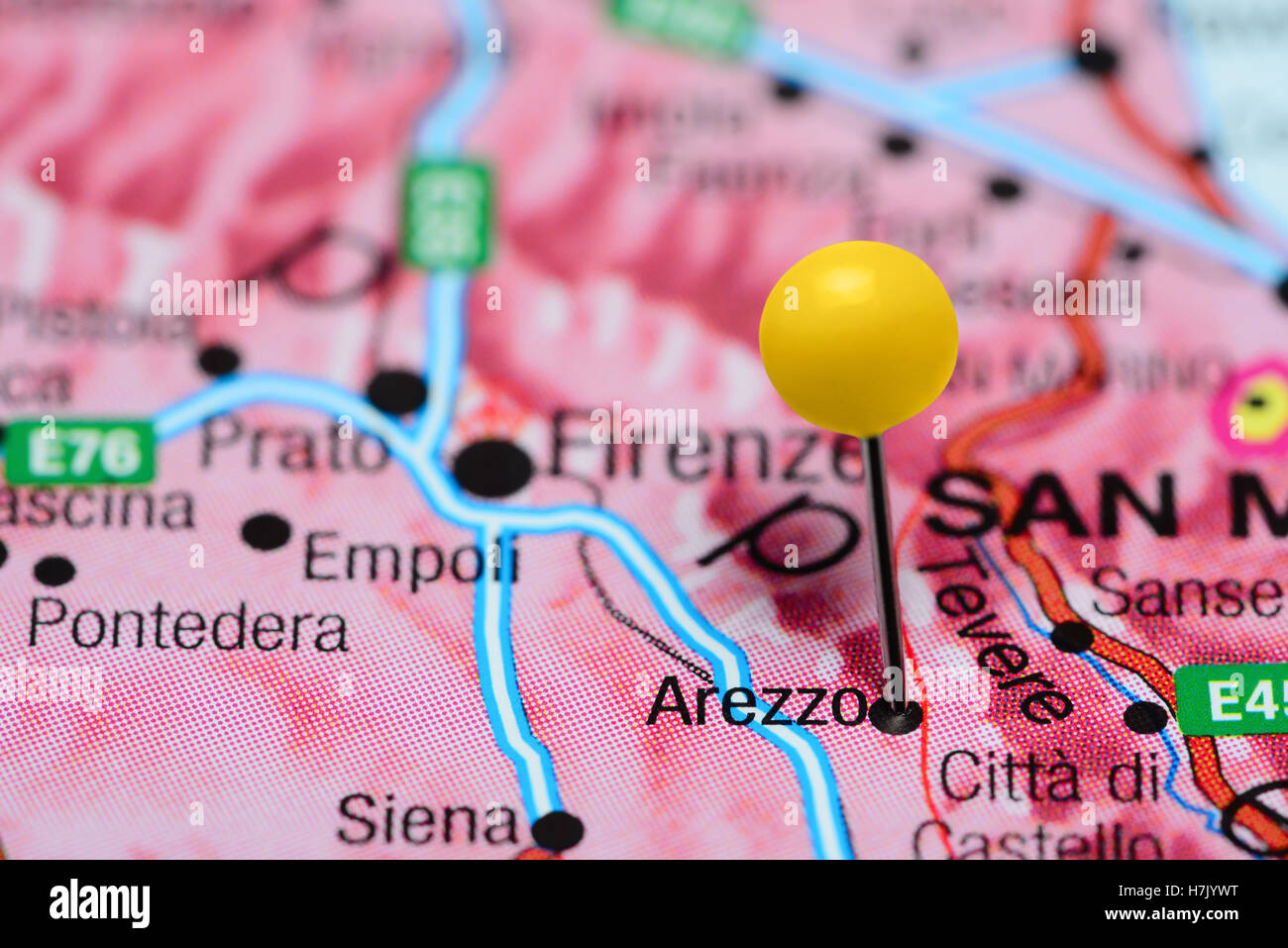 Arezzo pinned on a map of Italy Stock Photo - Alamy