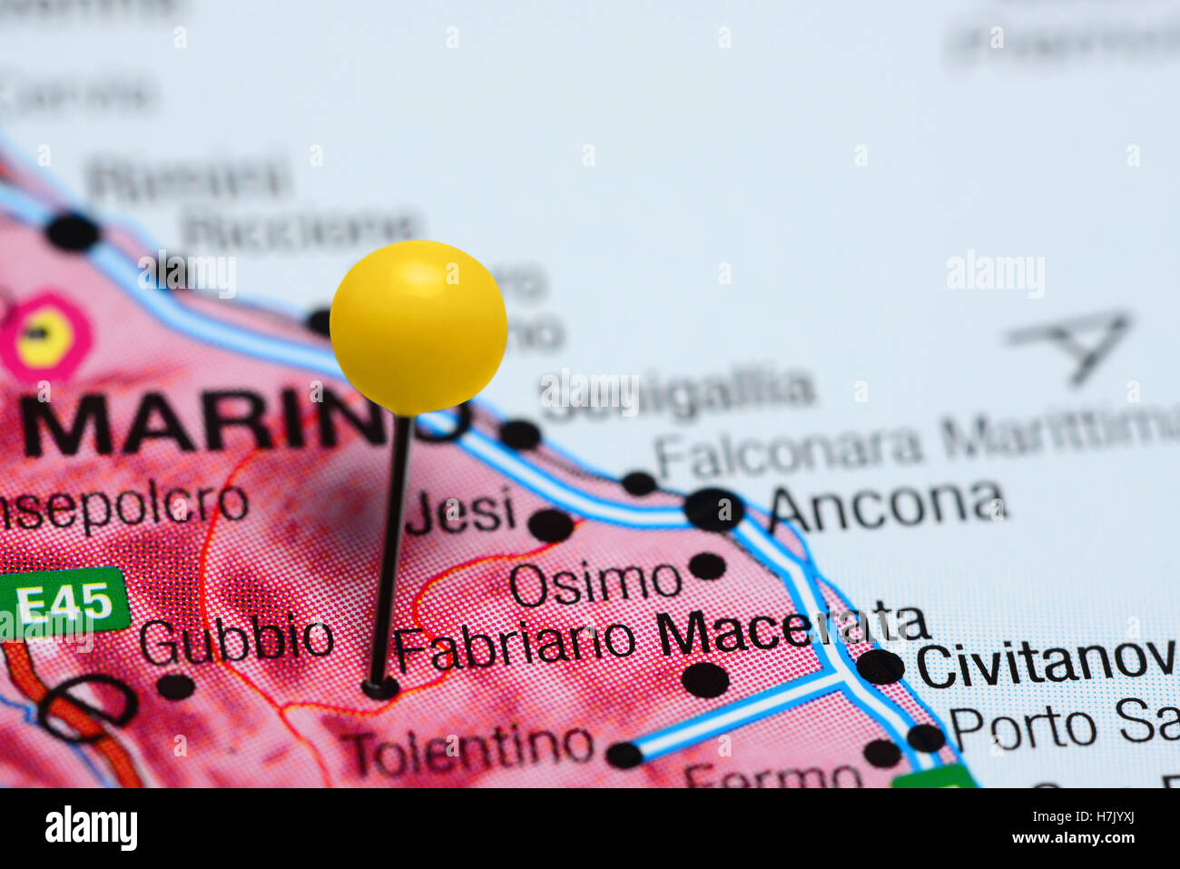 Fabriano pinned on a map of Italy Stock Photo - Alamy