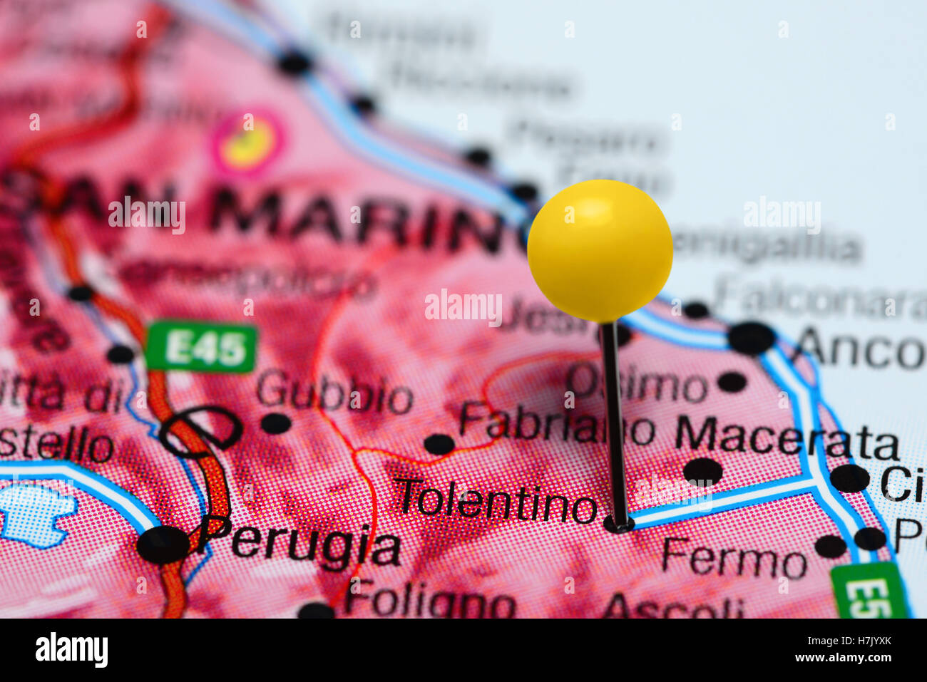 Tolentino pinned on a map of Italy Stock Photo - Alamy