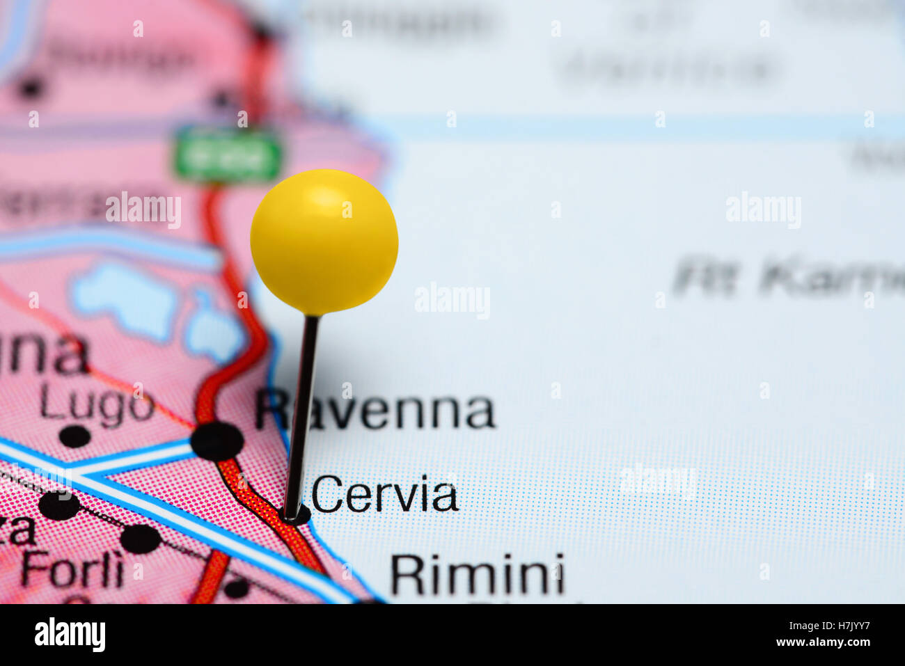 Cervia pinned on a map of Italy Stock Photo - Alamy
