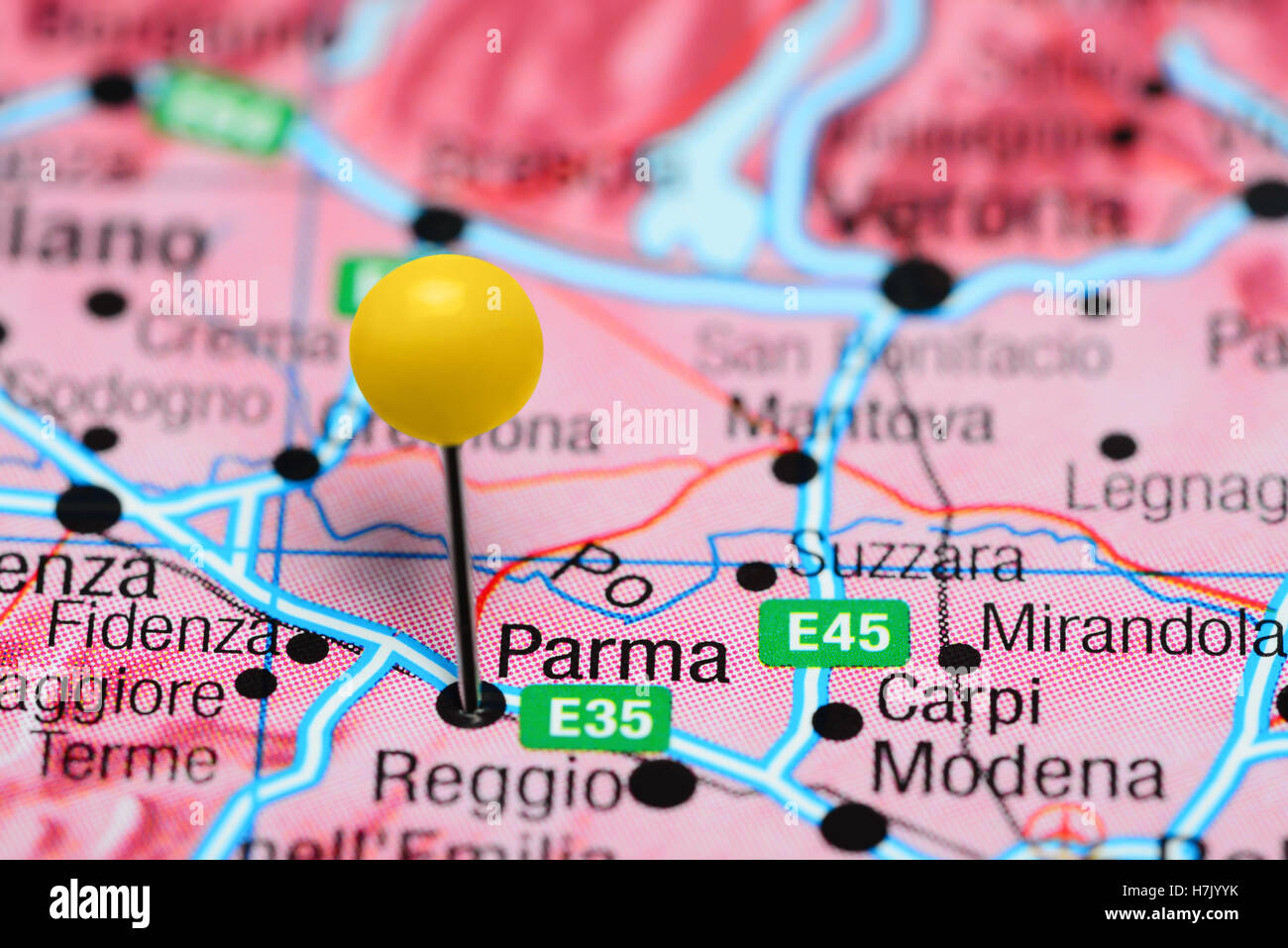 Parma pinned on a map of Italy Stock Photo - Alamy