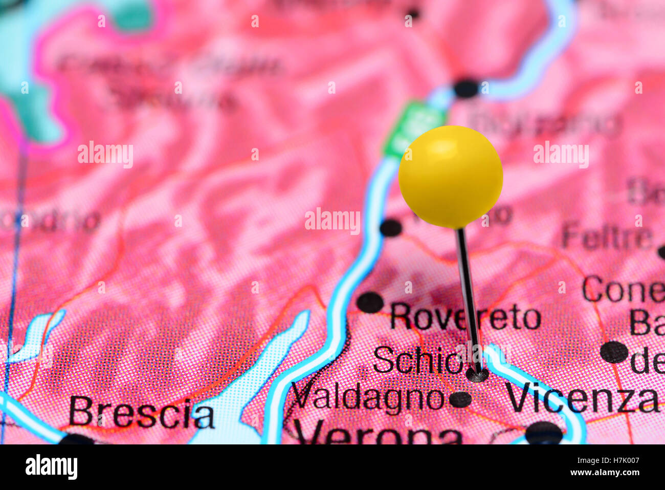 Schio pinned on a map of Italy Stock Photo - Alamy