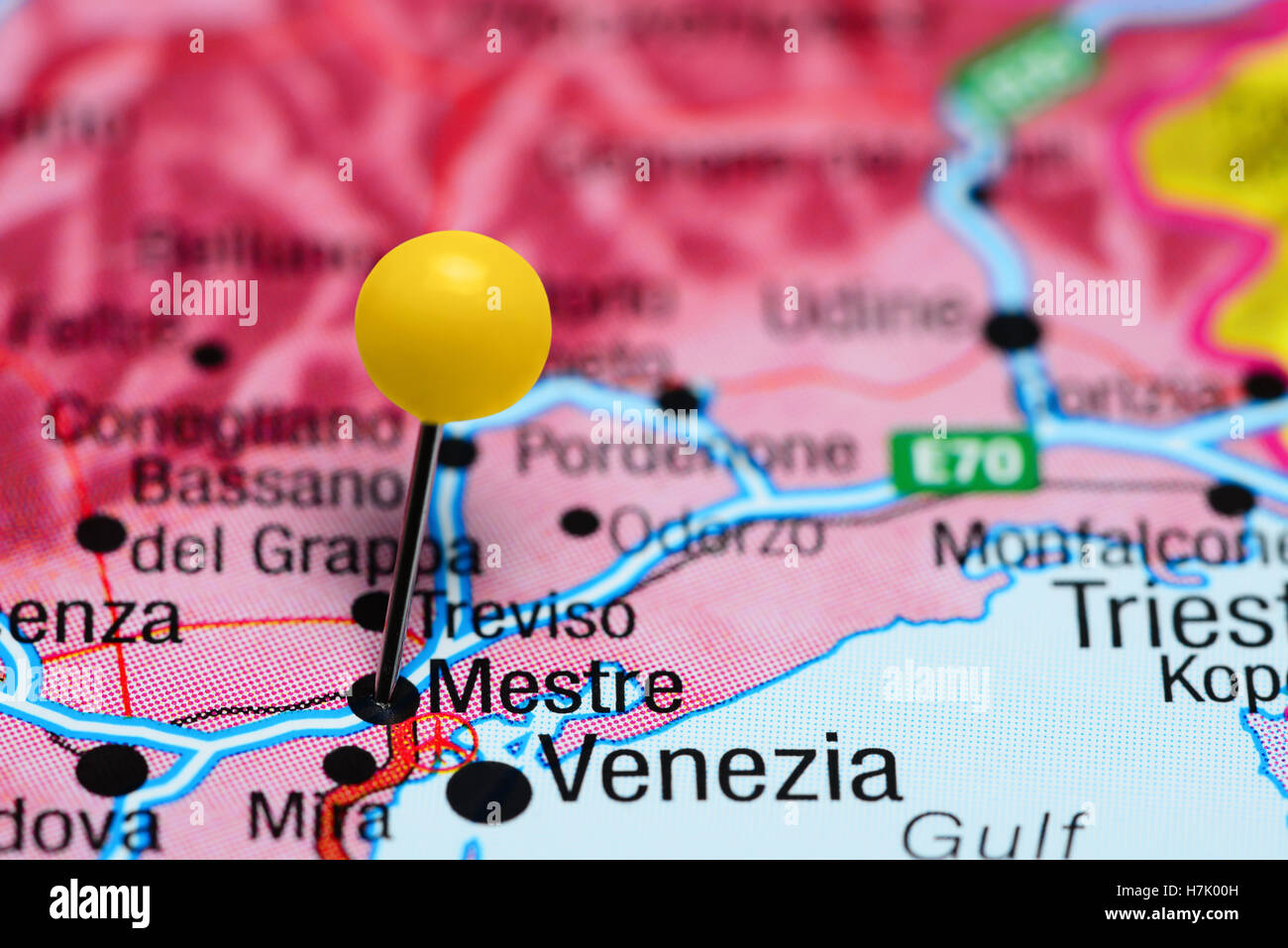 Mestre pinned on a map of Italy Stock Photo - Alamy
