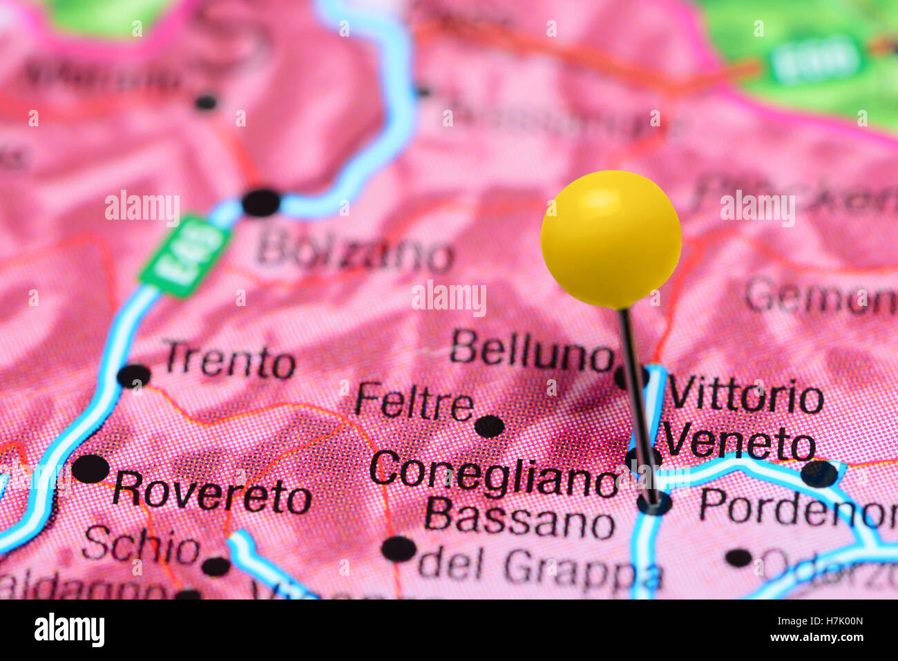 Conegliano pinned on a map of Italy Stock Photo - Alamy
