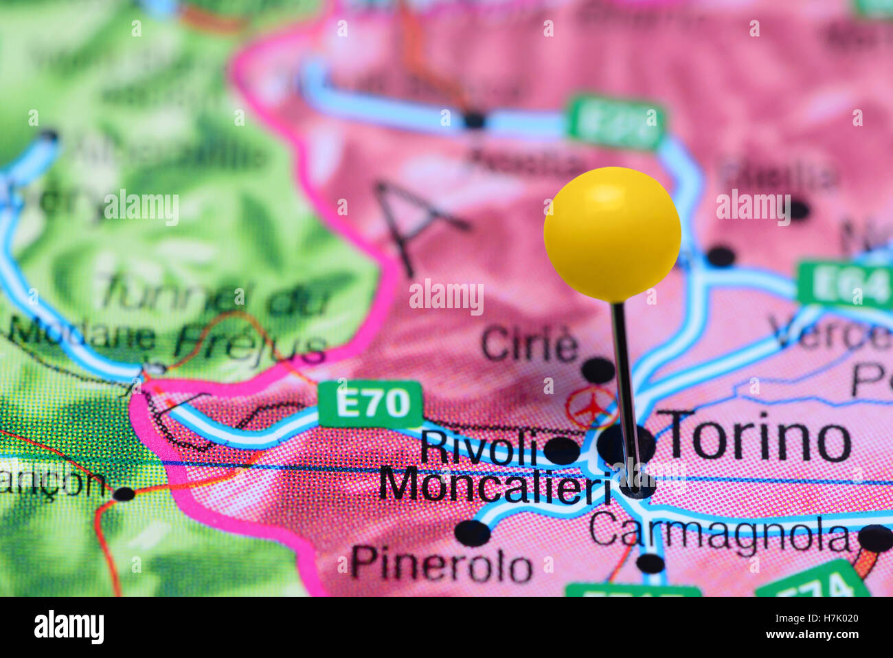 Moncalieri pinned on a map of Italy Stock Photo - Alamy