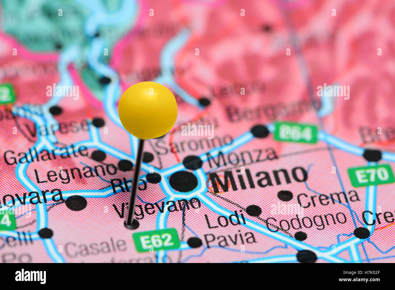 Vigevano pinned on a map of Italy Stock Photo - Alamy