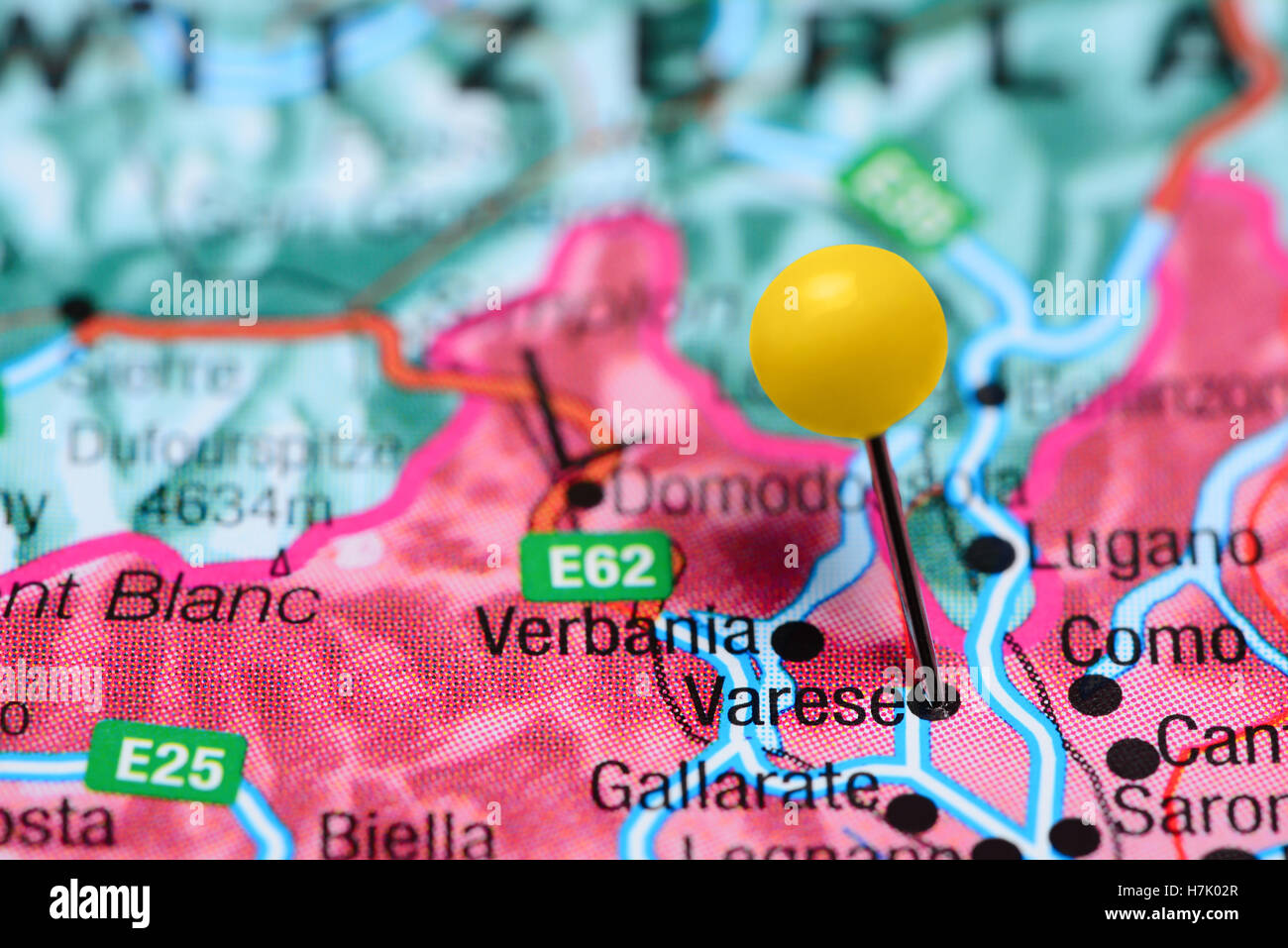 Varese pinned on a map of Italy Stock Photo - Alamy