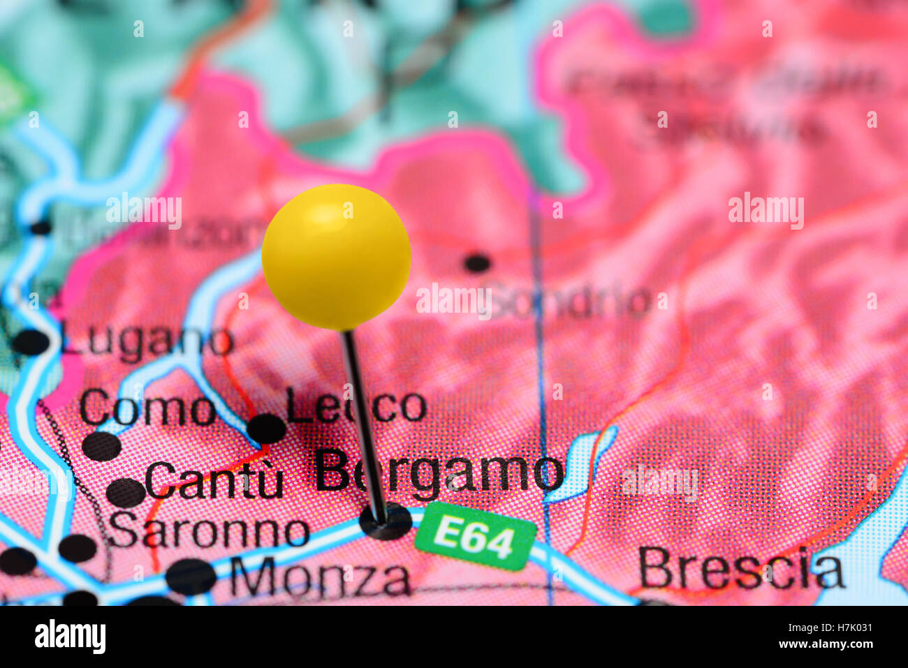 Bergamo pinned on a map of Italy Stock Photo - Alamy