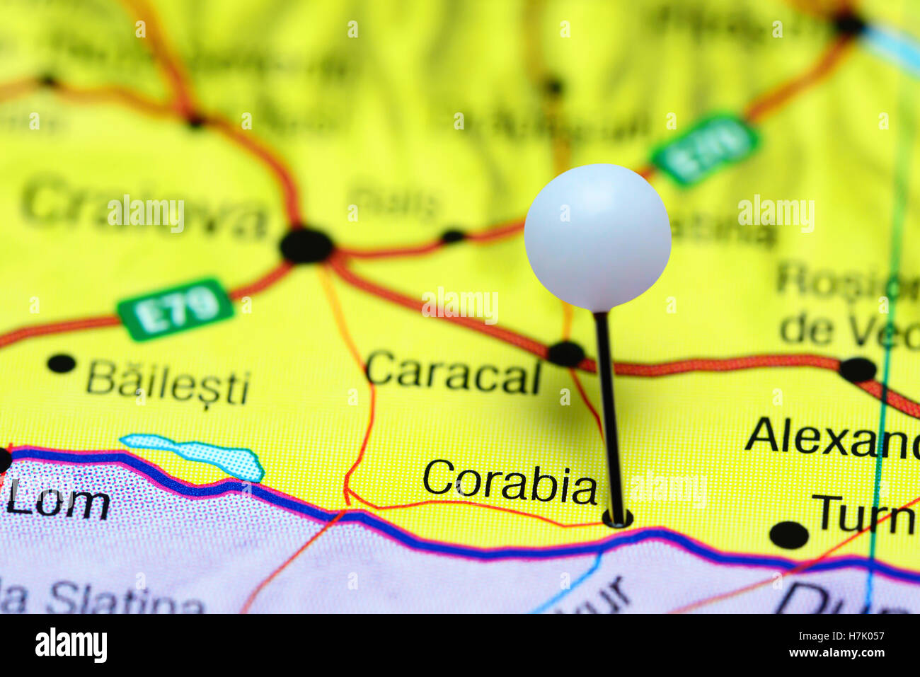 Corabia pinned on a map of Romania Stock Photo - Alamy