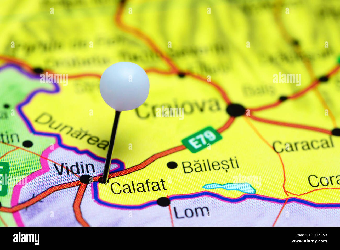 Calafat pinned on a map of Romania Stock Photo - Alamy