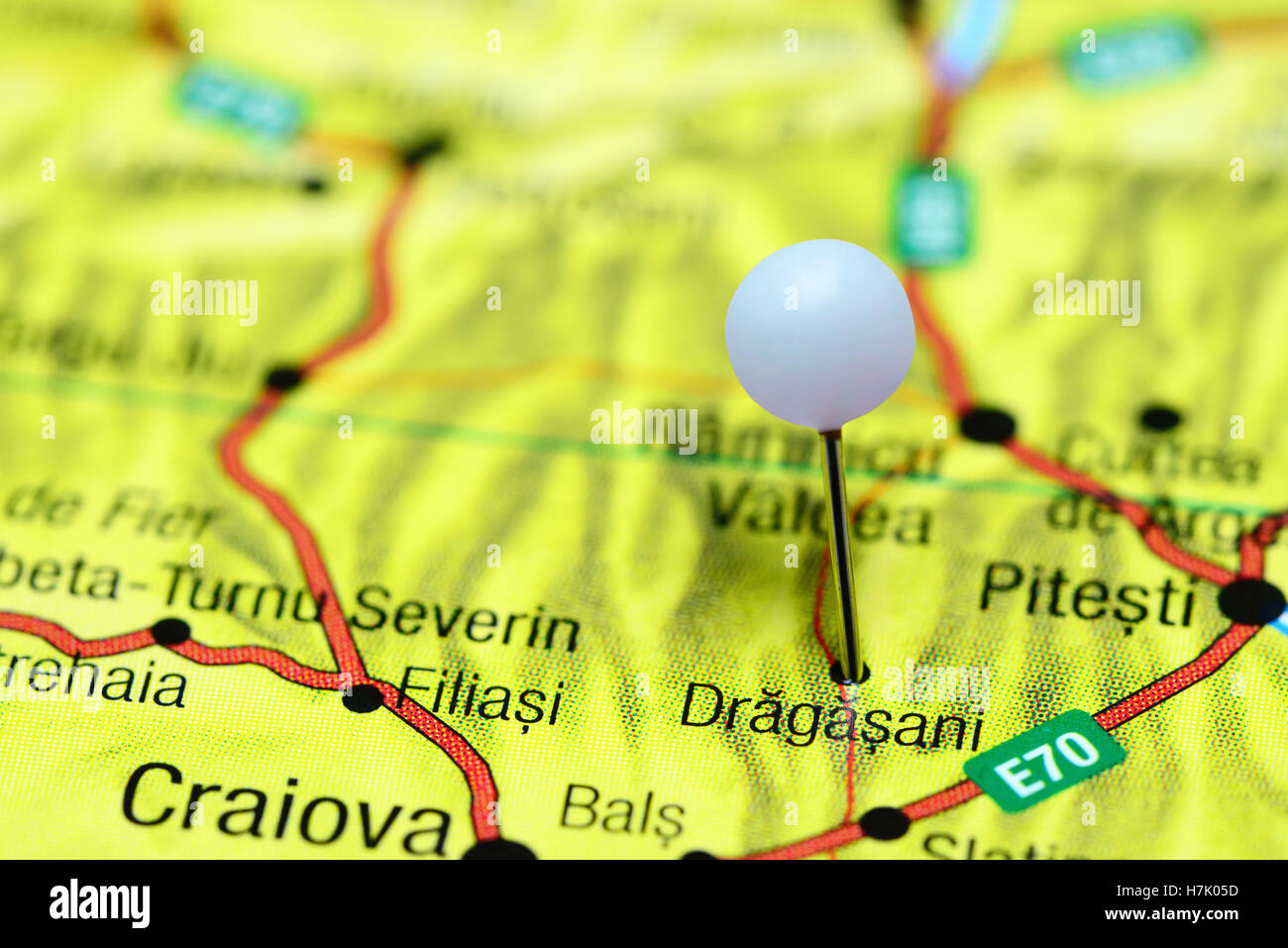 Dragasani pinned on a map of Romania Stock Photo - Alamy