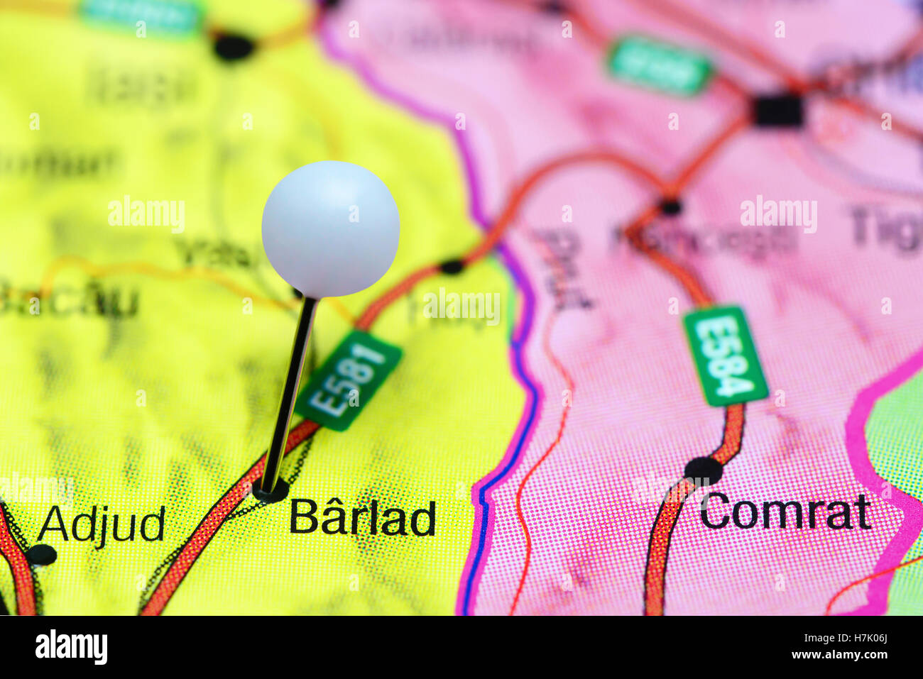 Barlad pinned on a map of Romania Stock Photo - Alamy