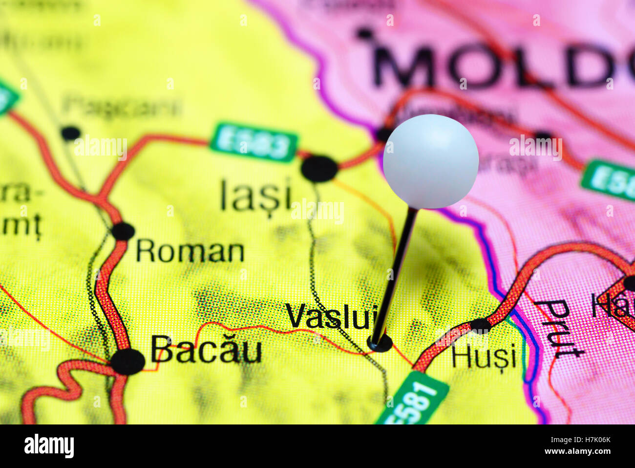 Vaslui pinned on a map of Romania Stock Photo - Alamy