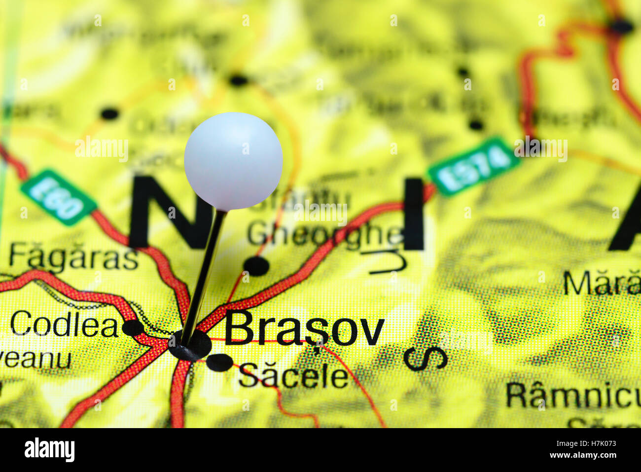 Brasov pinned on a map of Romania Stock Photo - Alamy