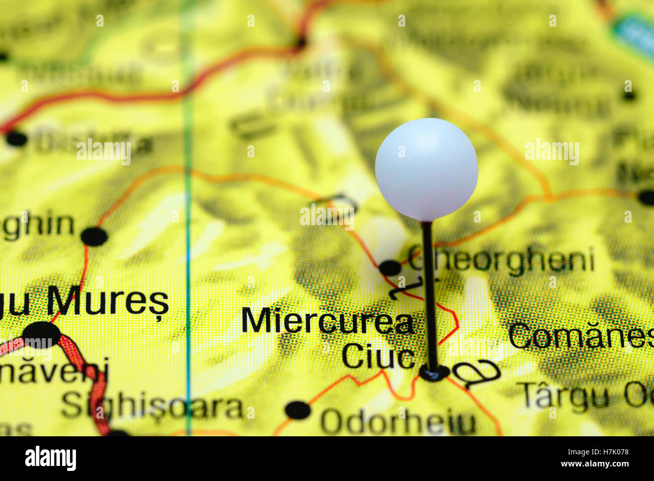 Miercurea Ciuc pinned on a map of Romania Stock Photo - Alamy