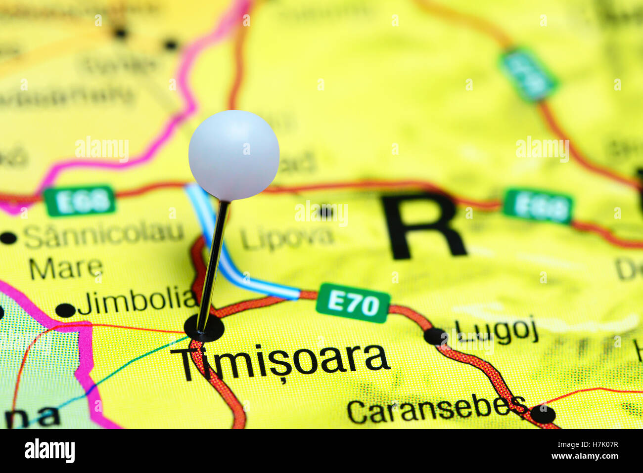 Timisoara pinned on a map of Romania Stock Photo - Alamy