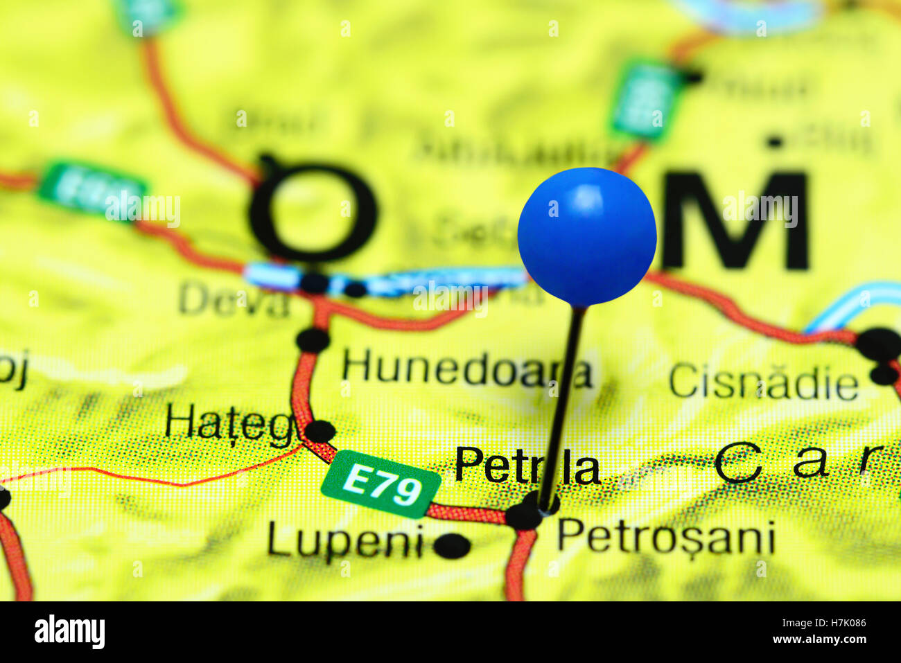 Petrila pinned on a map of Romania Stock Photo - Alamy
