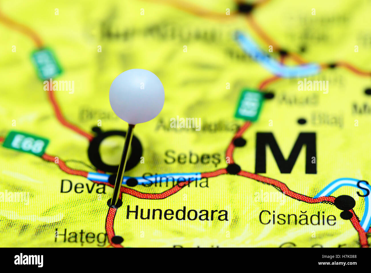 Hunedoara pinned on a map of Romania Stock Photo - Alamy