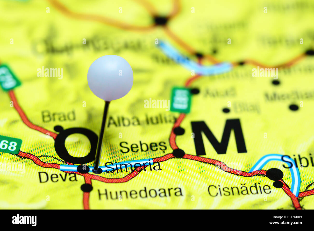 Simeria pinned on a map of Romania Stock Photo - Alamy