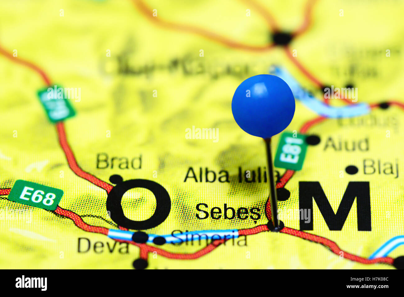 Sebes pinned on a map of Romania Stock Photo - Alamy
