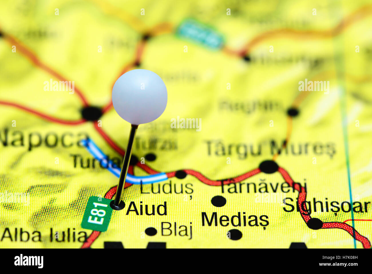 Aiud pinned on a map of Romania Stock Photo - Alamy