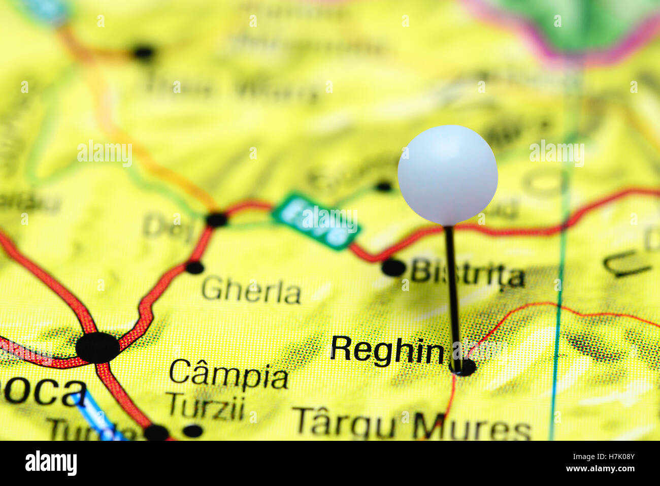 Reghin pinned on a map of Romania Stock Photo - Alamy