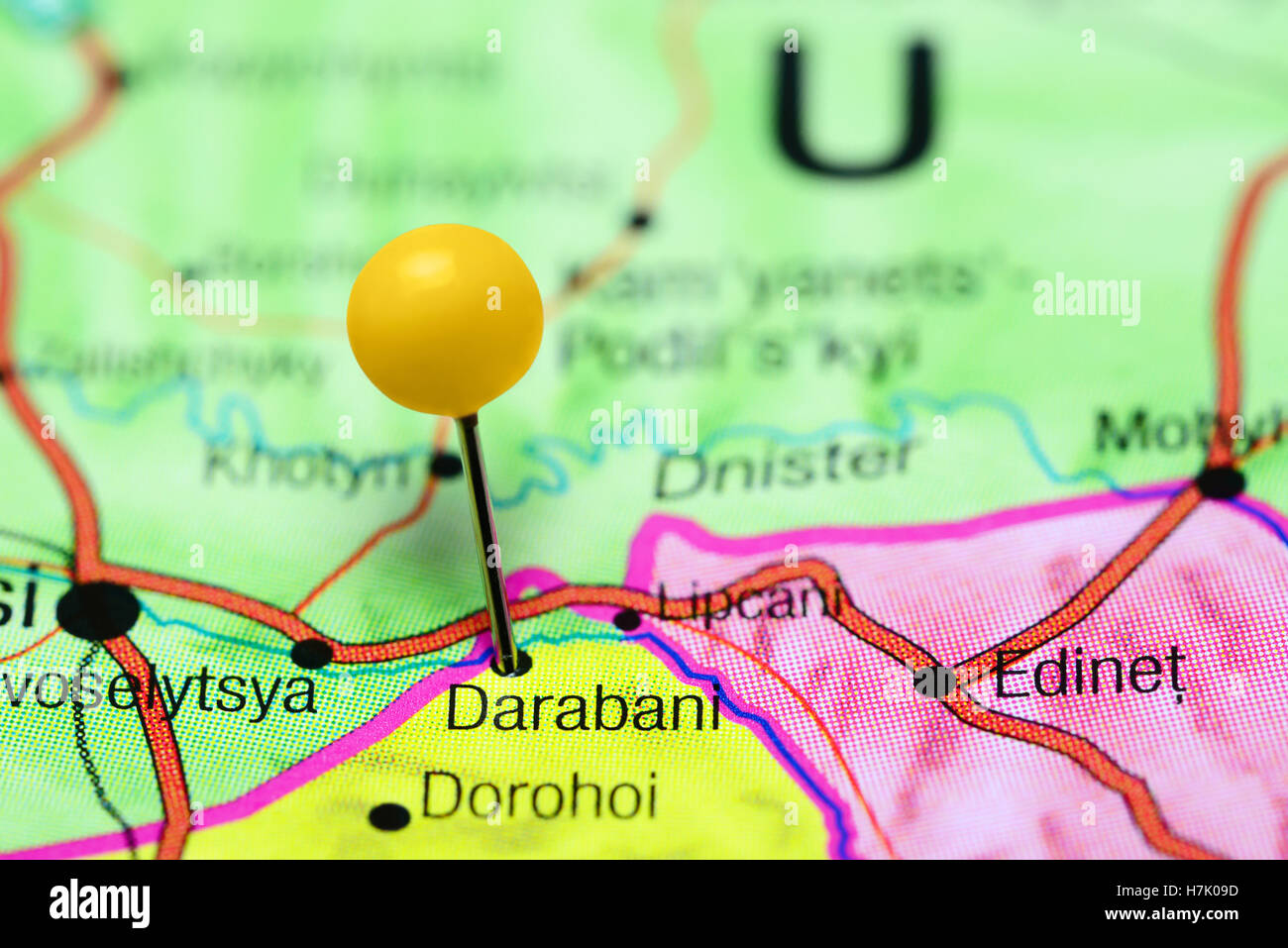 Darabani pinned on a map of Romania Stock Photo - Alamy