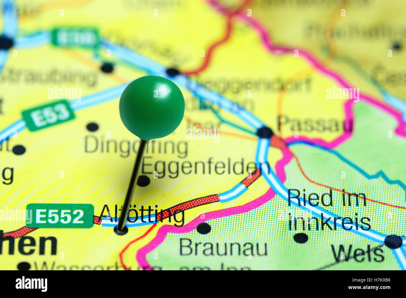 Altotting pinned on a map of Germany Stock Photo - Alamy