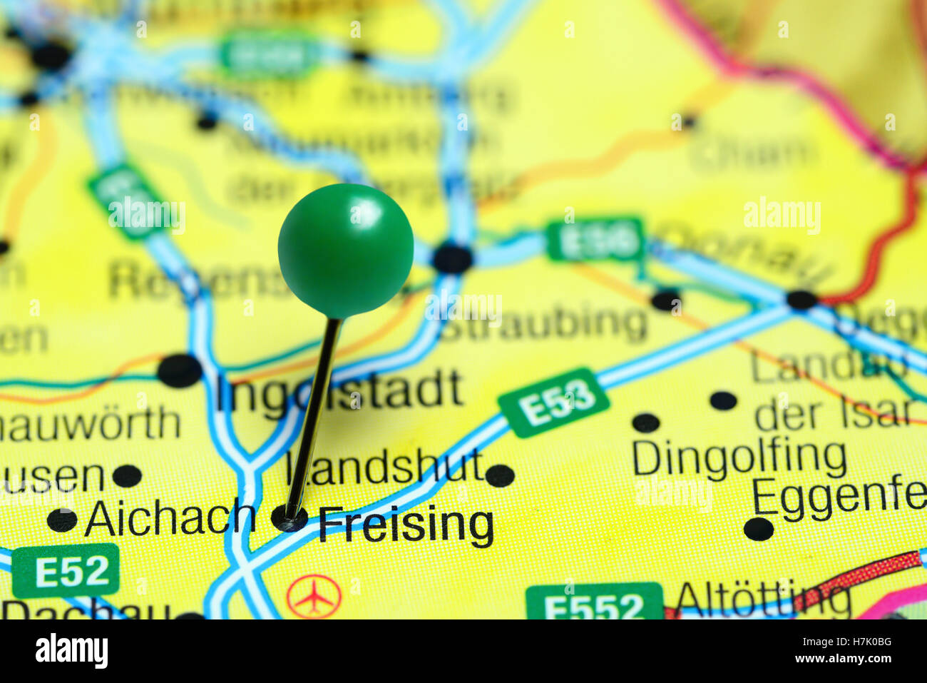 Freising pinned on a map of Germany Stock Photo - Alamy