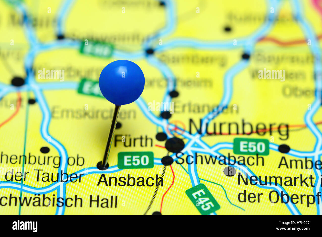 Ansbach pinned on a map of Germany Stock Photo - Alamy