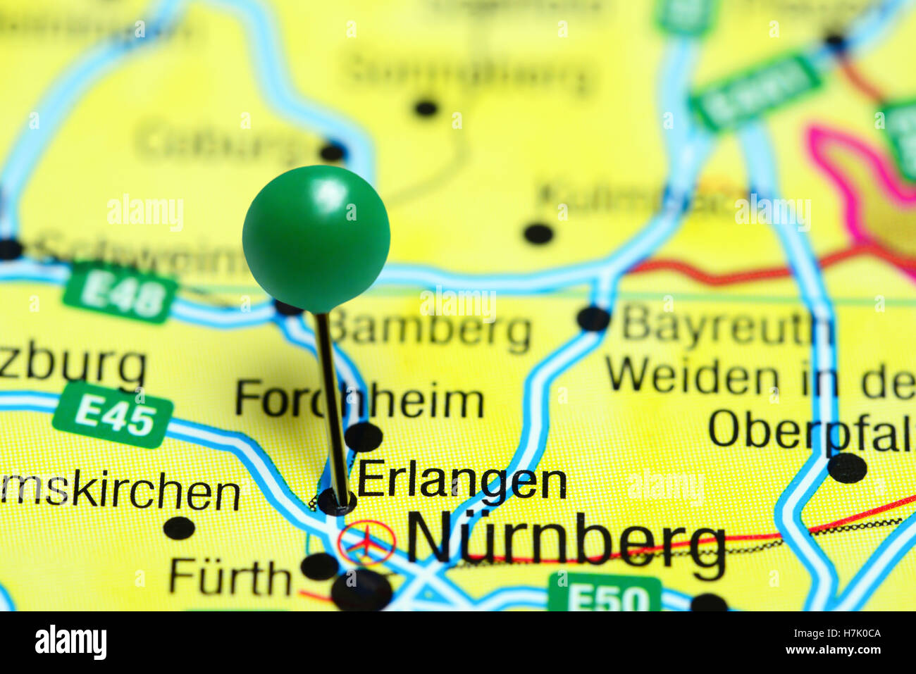 Erlangen pinned on a map of Germany Stock Photo - Alamy