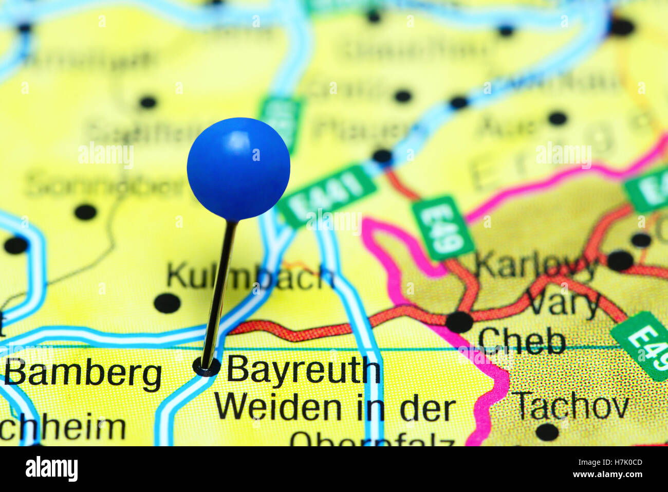 Bayreuth pinned on a map of Germany Stock Photo - Alamy