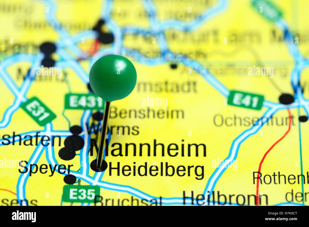 Heidelberg pinned on a map of Germany Stock Photo - Alamy