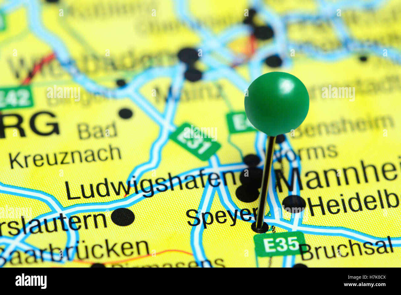 Speyer pinned on a map of Germany Stock Photo - Alamy