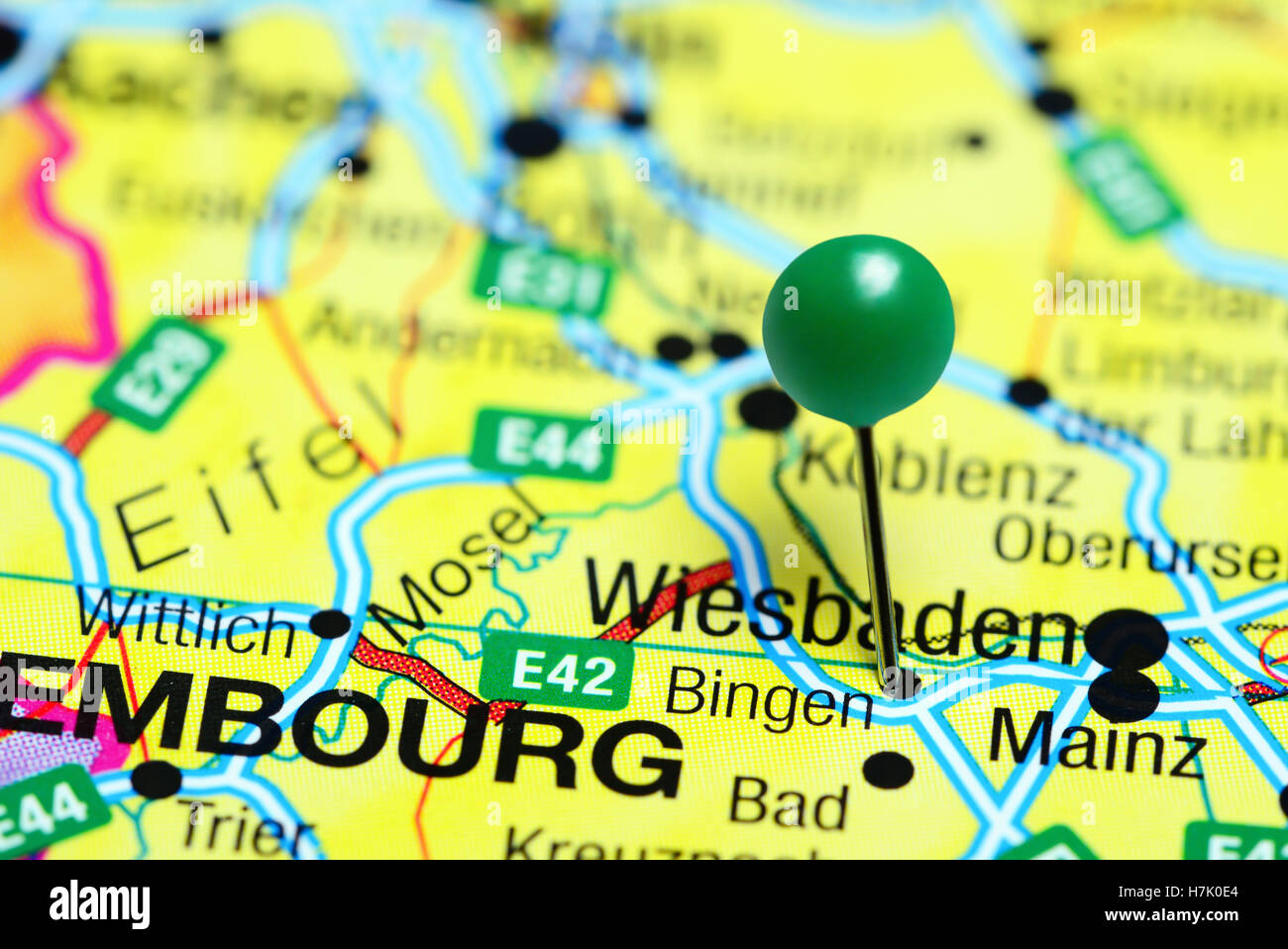 Bingen pinned on a map of Germany Stock Photo - Alamy