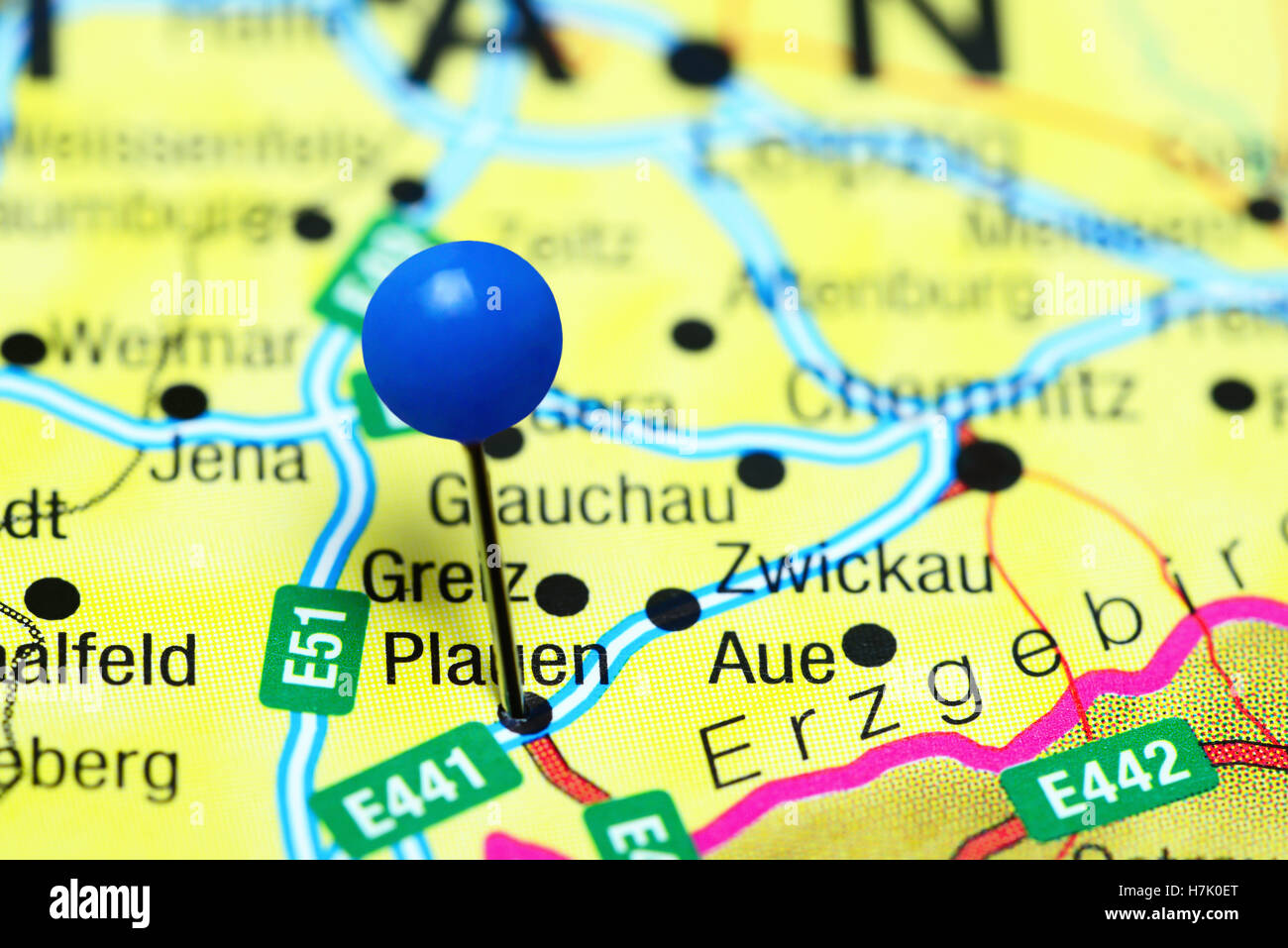 Plauen pinned on a map of Germany Stock Photo - Alamy