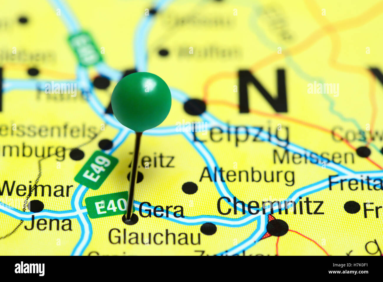 Gera pinned on a map of Germany Stock Photo - Alamy