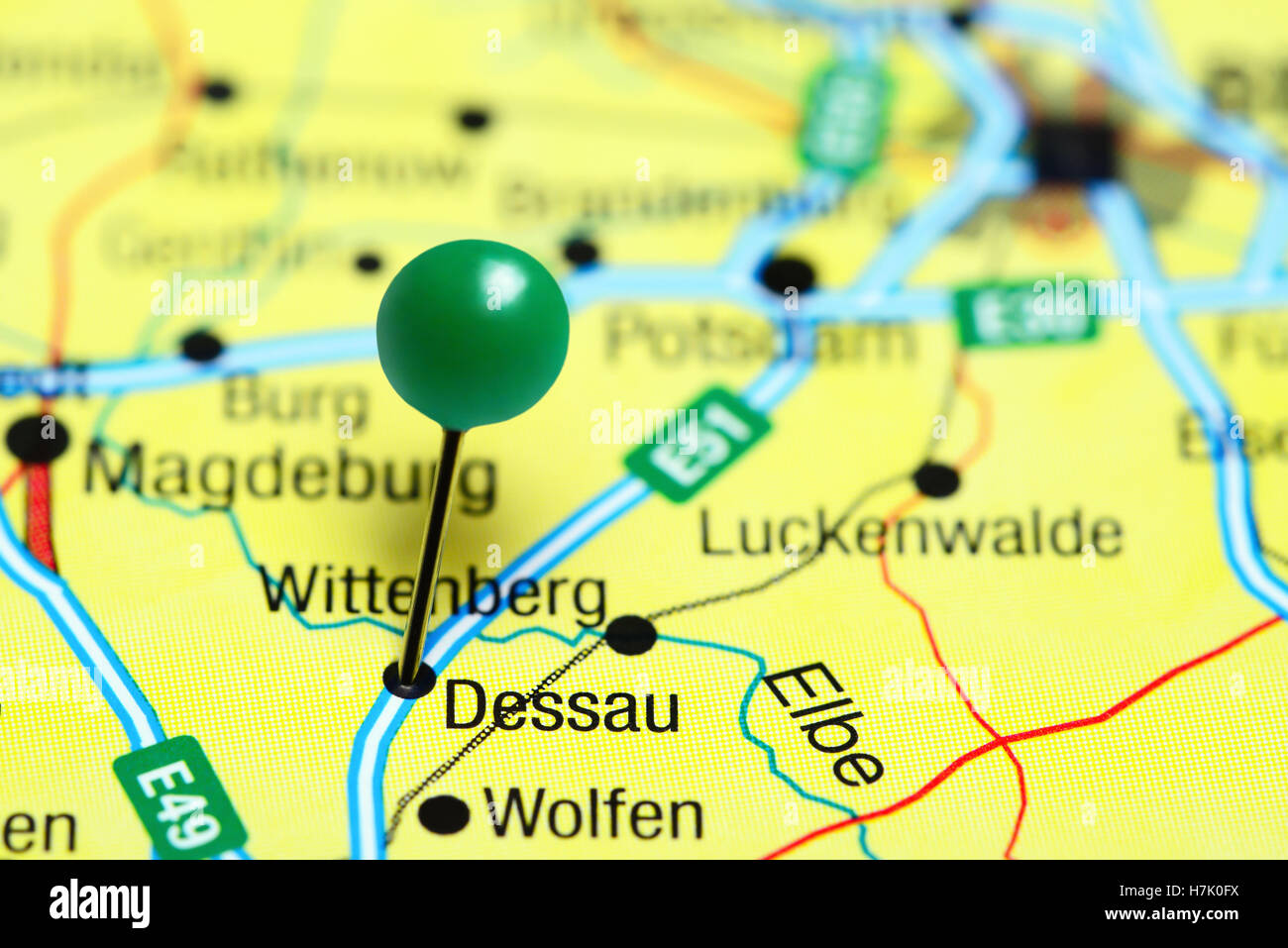 Dessau pinned on a map of Germany Stock Photo - Alamy