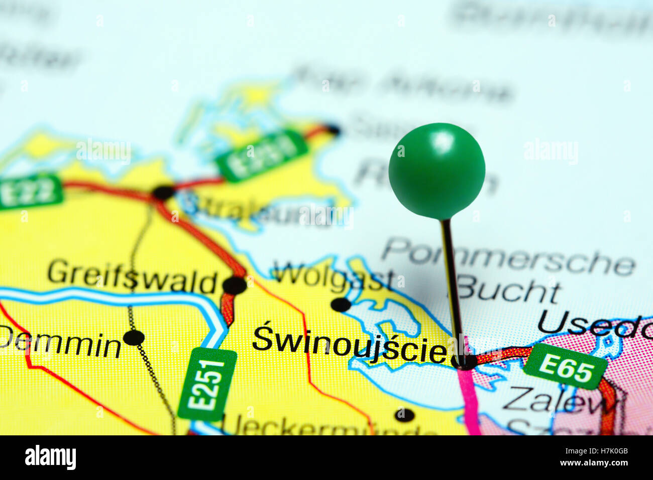 Swinoujscie pinned on a map of Poland Stock Photo - Alamy